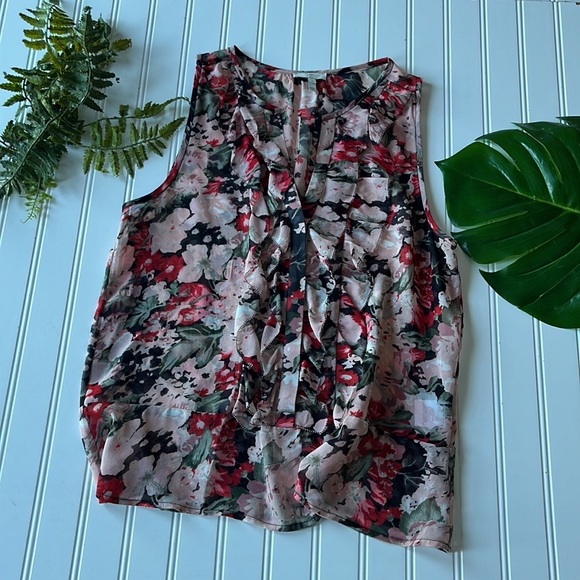 Joie | Tops | Joie Silk Floral Red Pink Cream Sleeveless Button Up ...